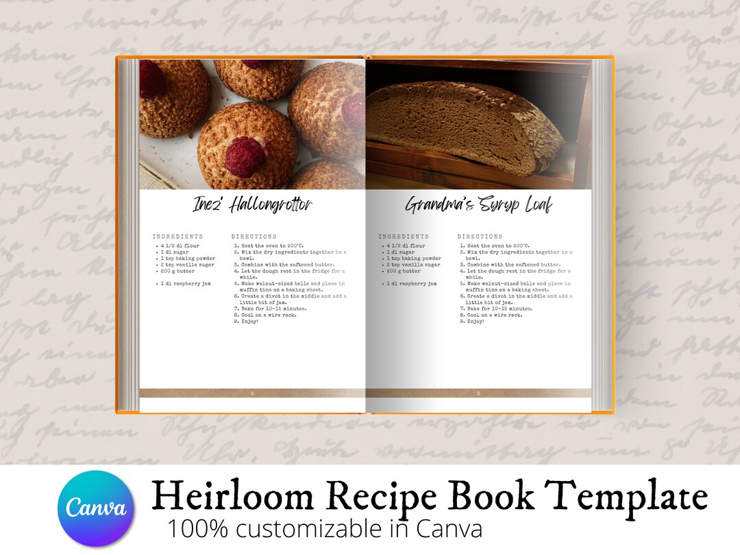 Heirloom Recipe Book Template A4 Size Only - Editable in Canva - Edit ...