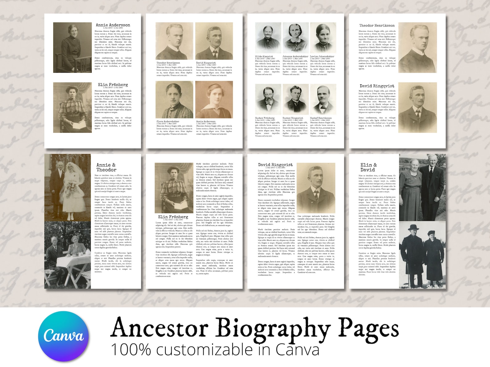 Ancestor Biography Pages Template A4 & Letter Size - Genealogy, Family ...