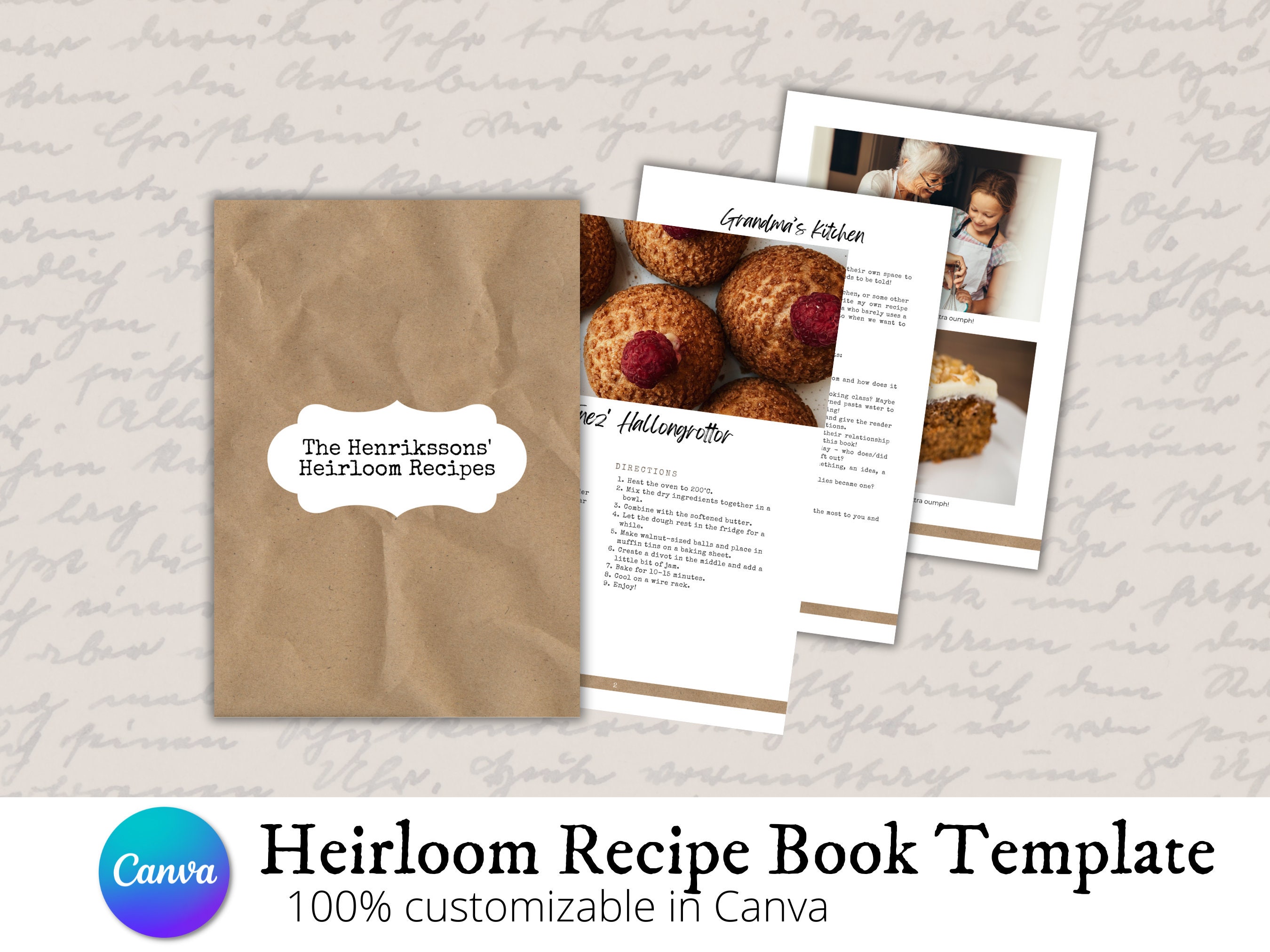 Heirloom Recipe Book Template A4 Size Only Editable in Canva Edit on ...
