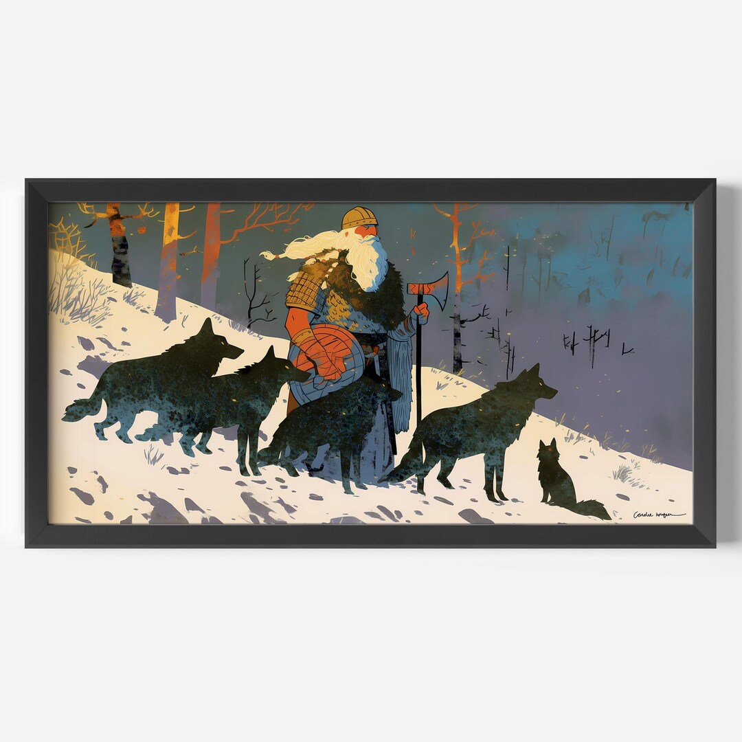 Viking Knight & Wolf Pack Panoramic Digital Art Download | Multiple ...