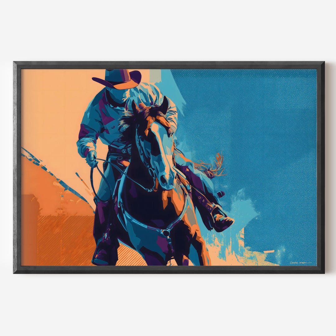 Galloping Cowboy Digital Poster – Bold Western Art Print in High ...