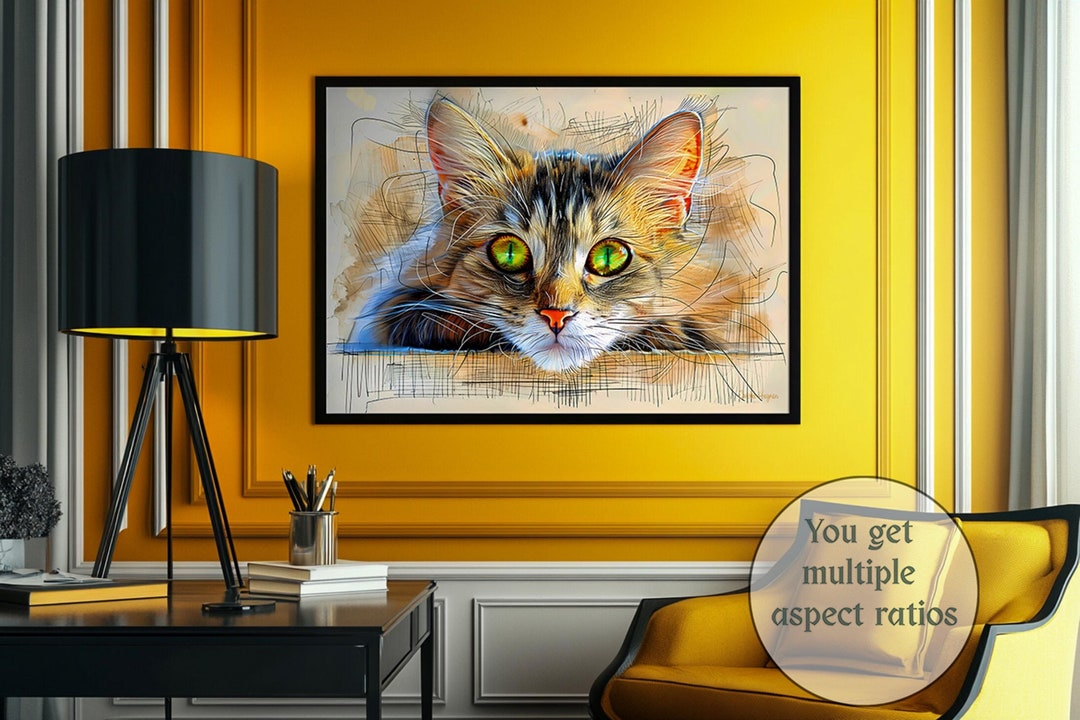 Beautiful Cat Wall Art, Cute Cat Poster, Whimsical Cat Illustration ...