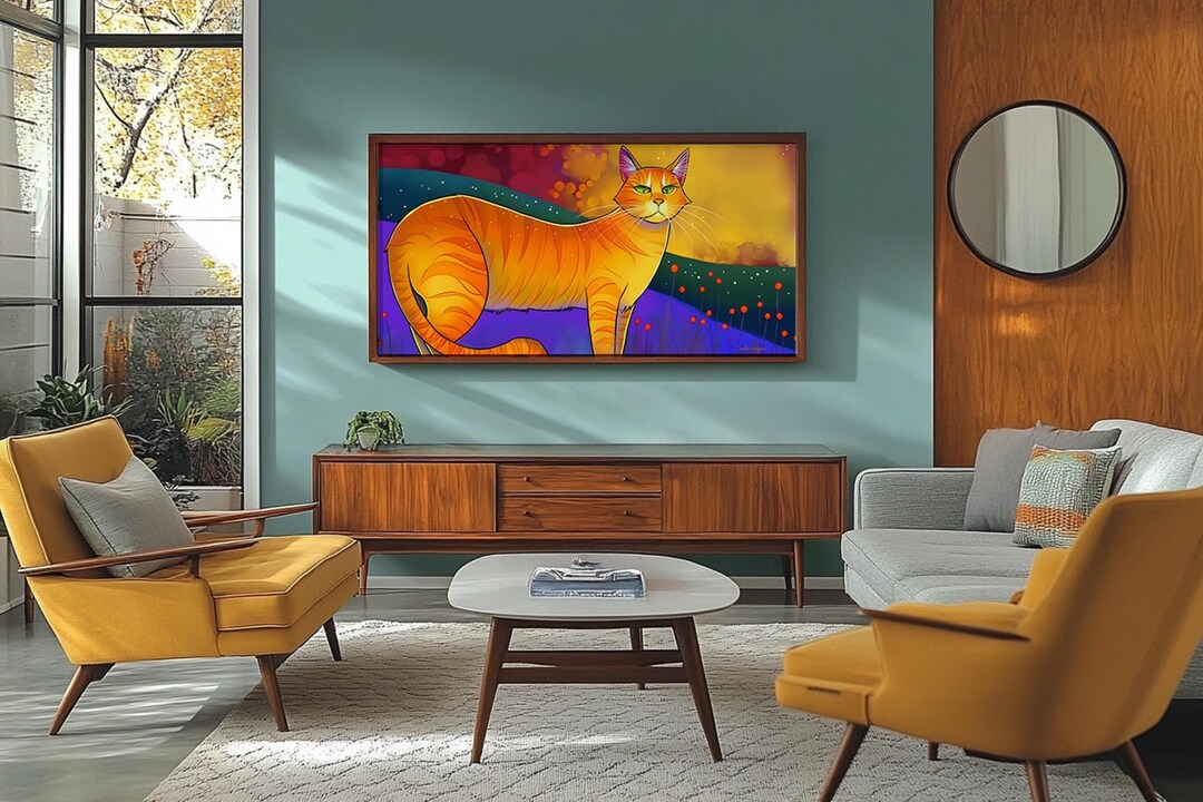 Panoramic Whimsical Cat Art Funny Cats Vibrant Abstract Cat Poster ...