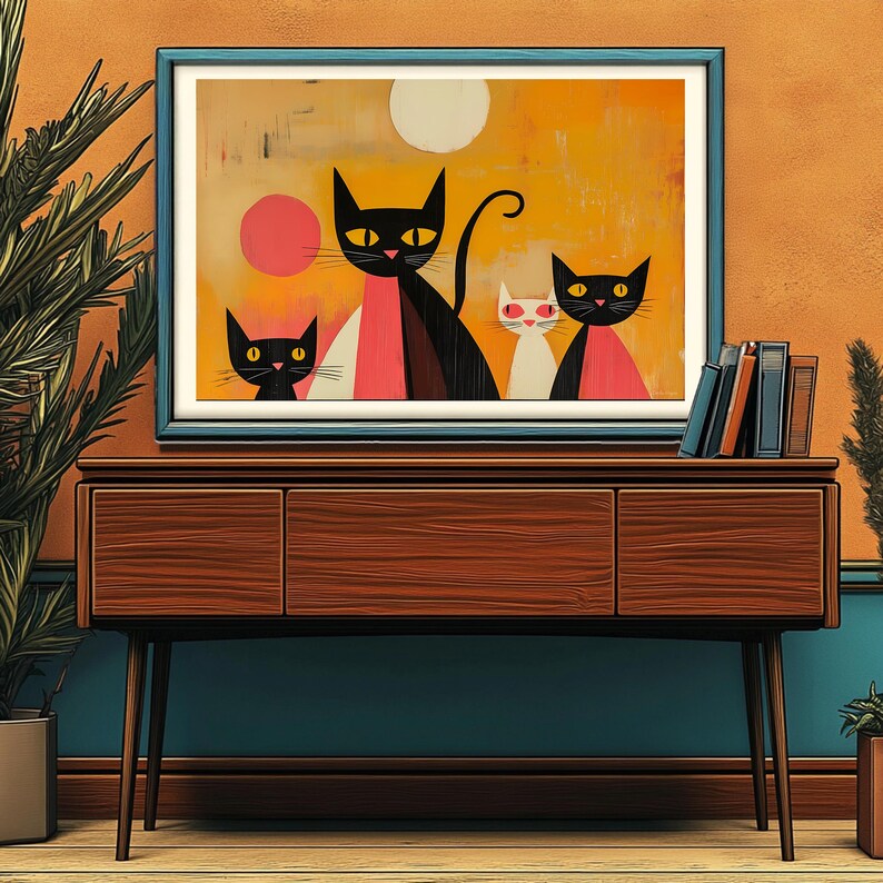 Mid-century Modern Cat Art Print – Retro Digital Download | Multiple ...