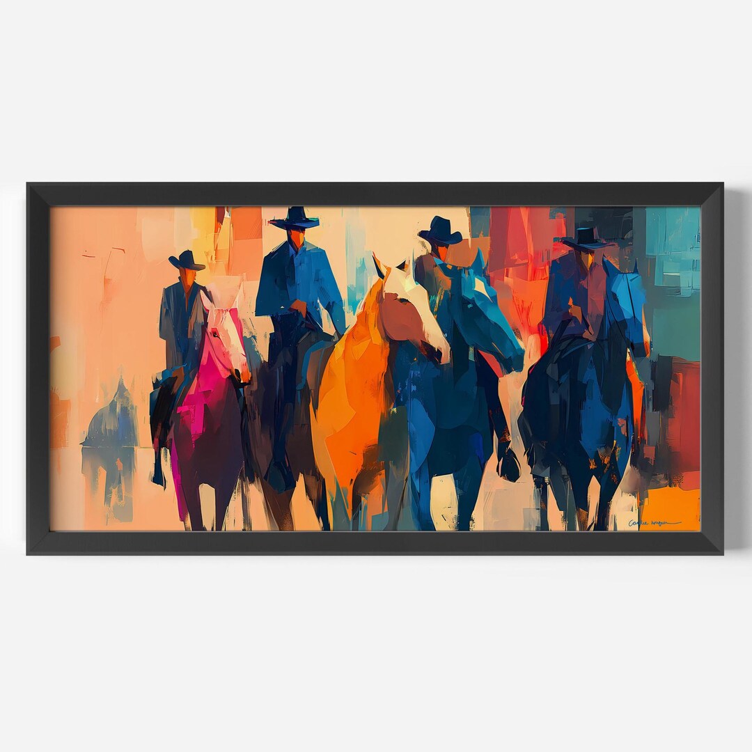 Expressionist Cowboy Riders Art: Vibrant Western Abstract Print ...