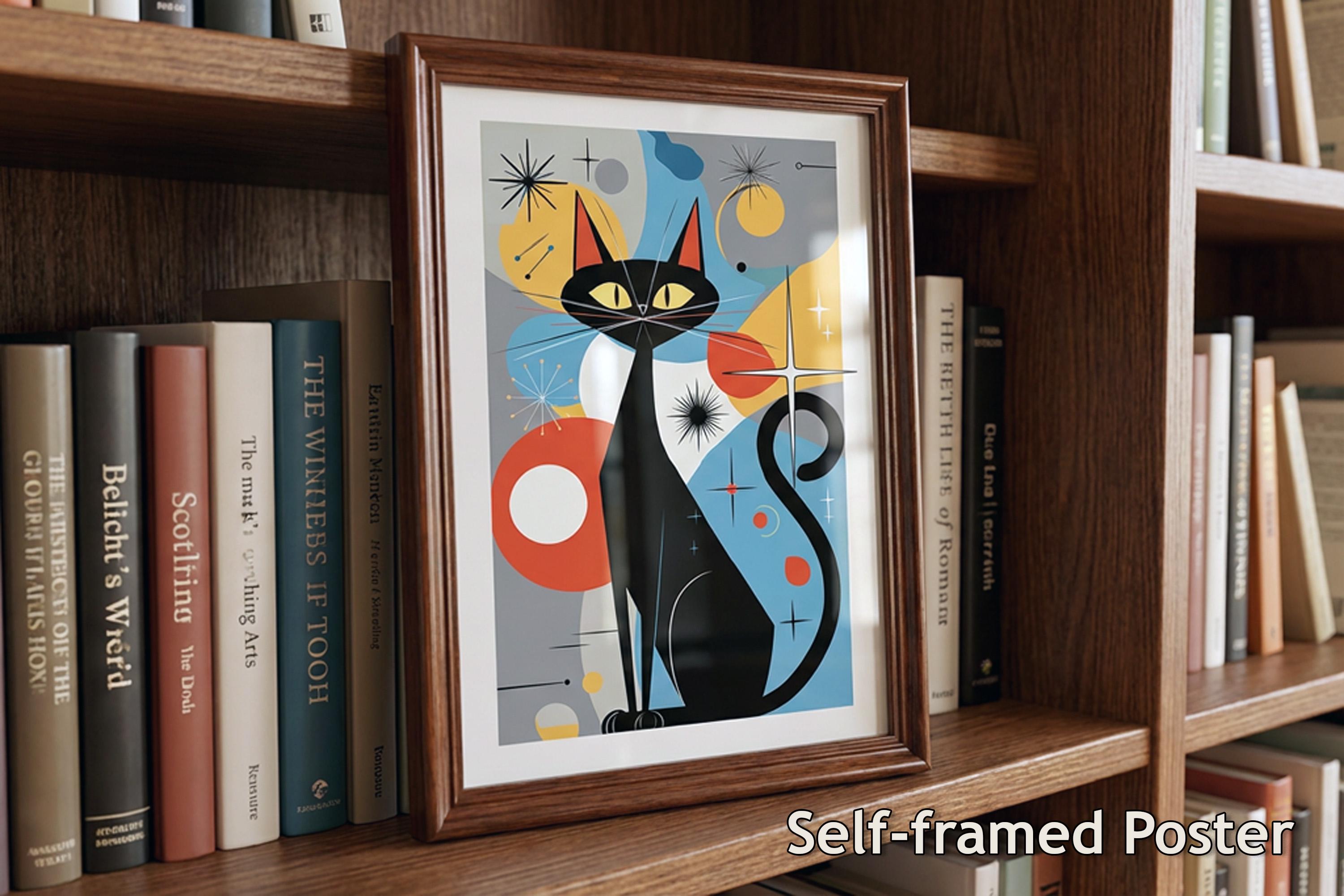 Mid Century Modern Atomic Cat Poster Retro Black Feline Wall Art 2x3 ...