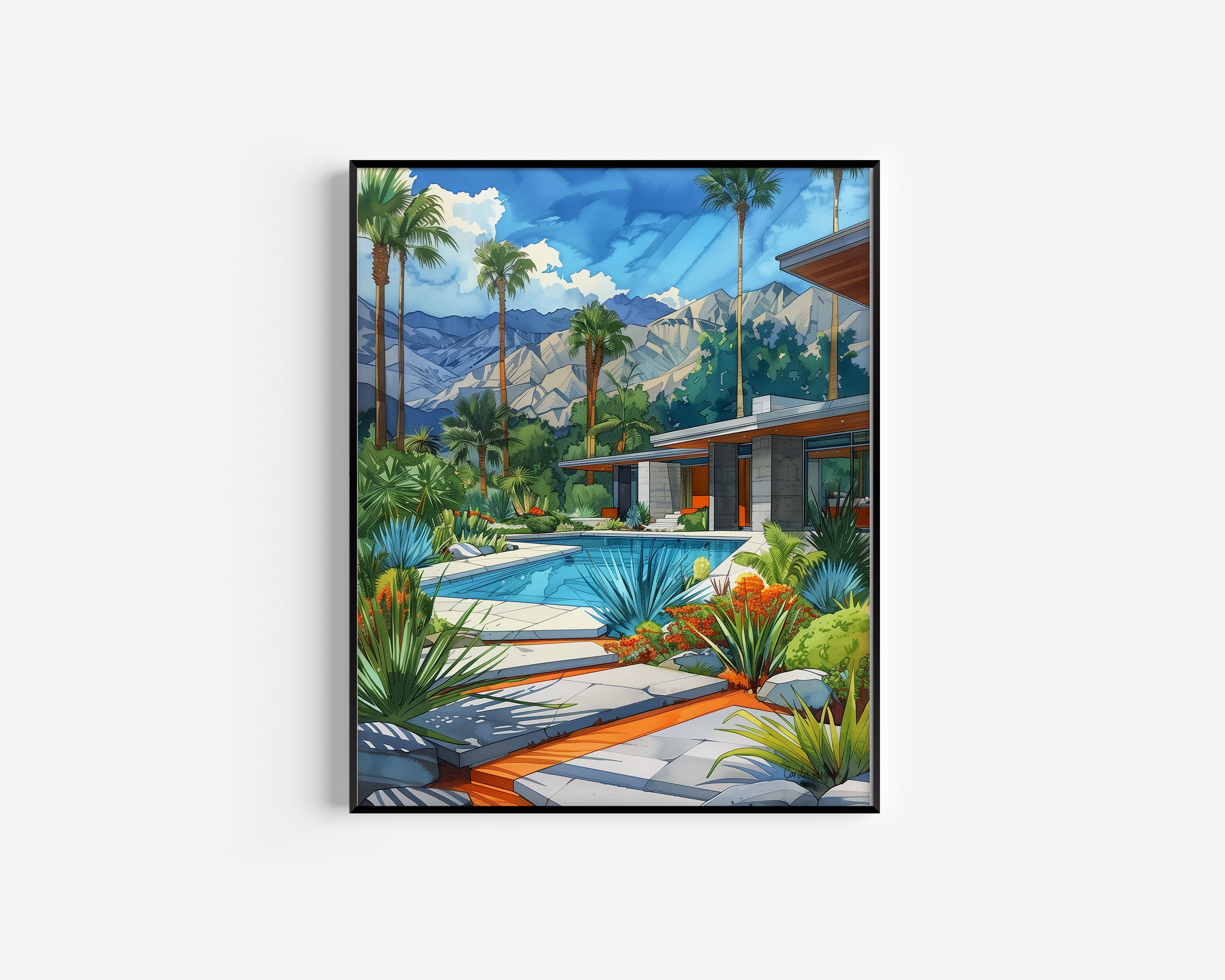 Palm Springs Wall Art Angled Pool Cactus Print Printable Art Digital ...