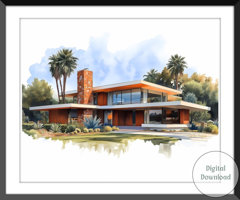 Mid-century Modern House Art Print Palm Springs Architecture Retro ...