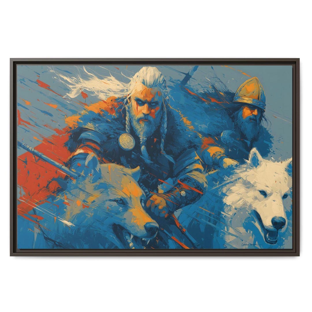 Viking Warriors and Wolves Art Print – Norse Battle Scene, 3:2 Canvas ...