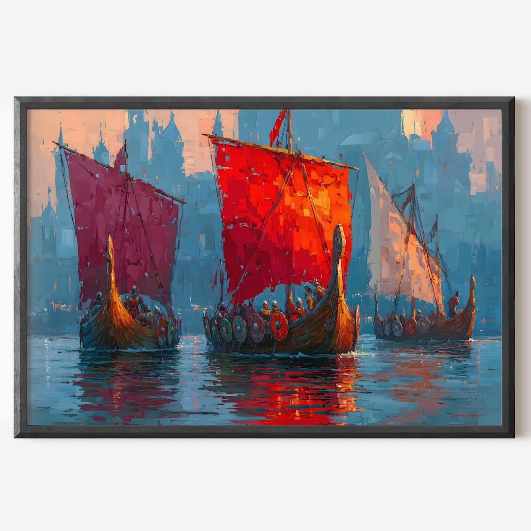 Nordic Longship Fleet Poster | Viking Saga Digital Art | Norse Myth ...