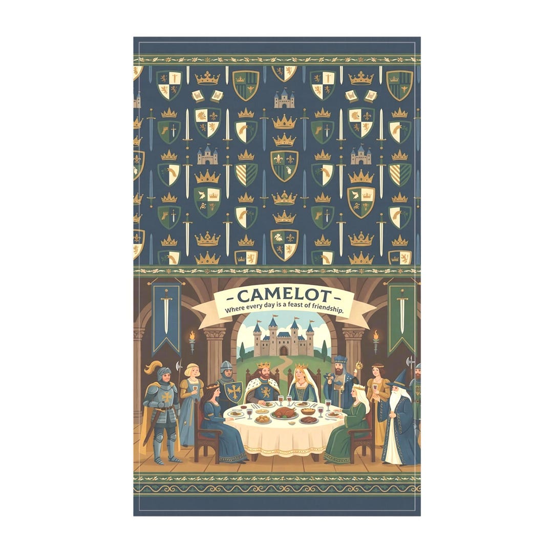 Camelot Tea Towel | King Arthur Feast Scene | Medieval Heraldry Kitchen ...