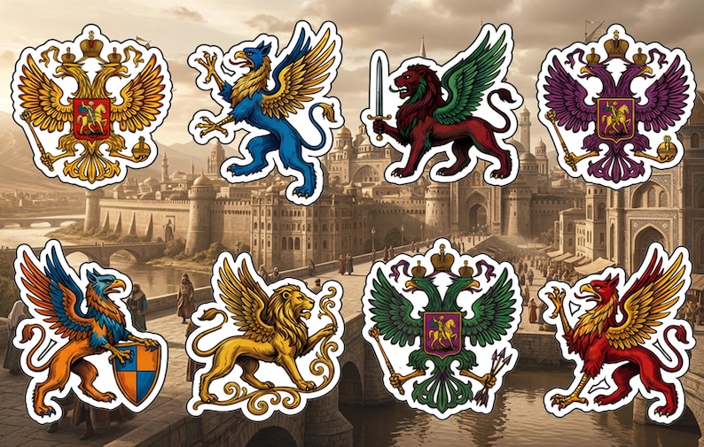Tartaria Sticker Sheet: 26 Mythic Empire Heraldic Icons, Vinyl Decals ...