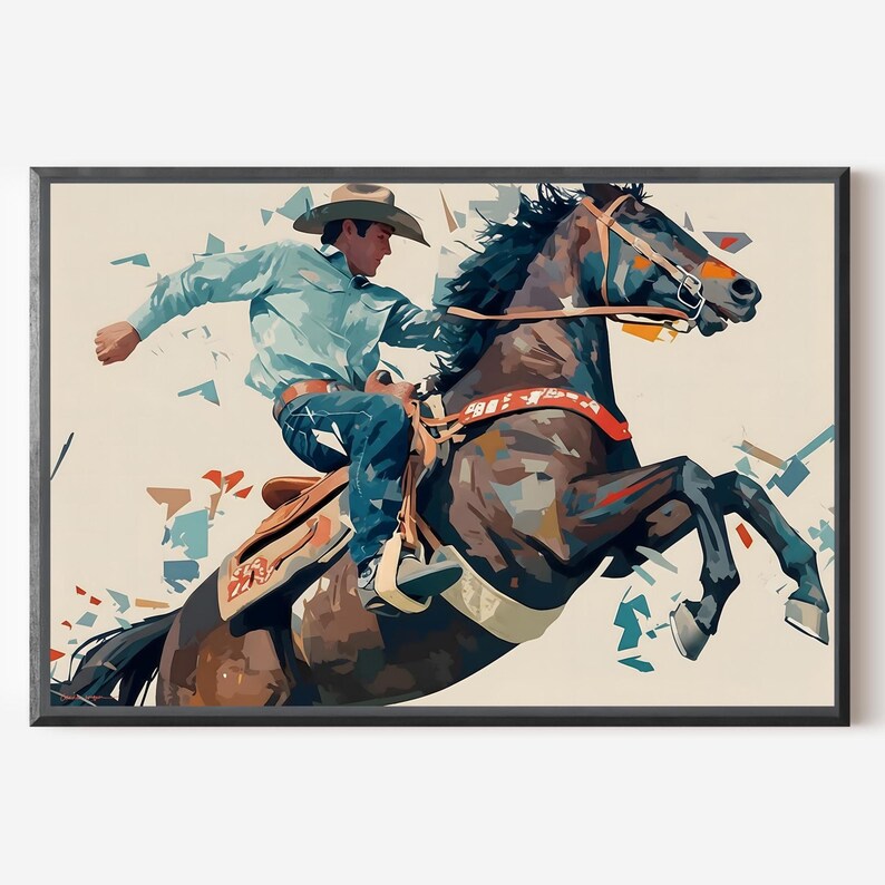 Rodeo Cowboy Rearing Horse HD Poster JPG Download — High‑def Western ...