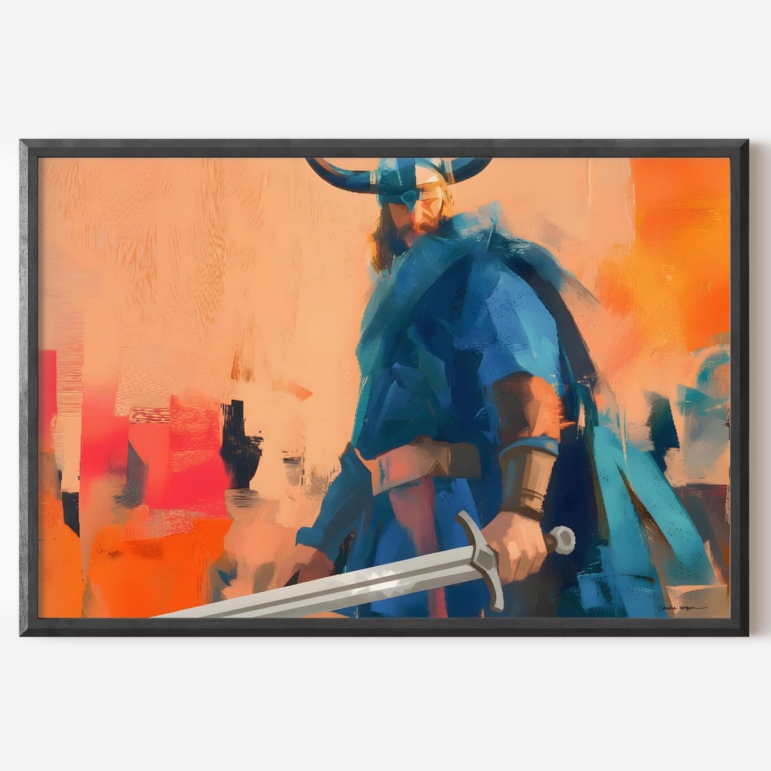 Abstract Viking Warrior Art Print: Norse Myth, Modern Expressionism ...