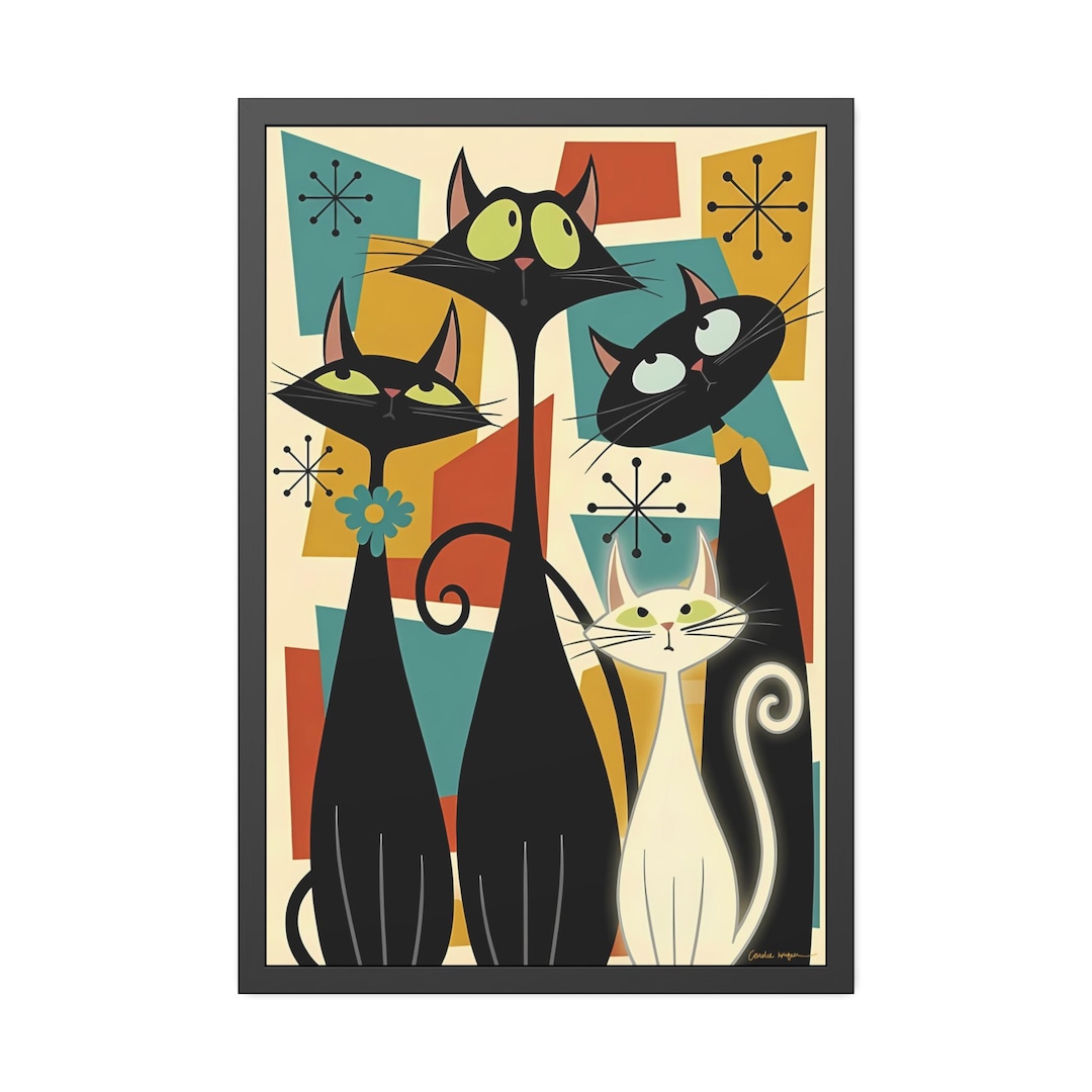 Mid Century Modern Cat Art Print, Palm Springs Felines (digital ...