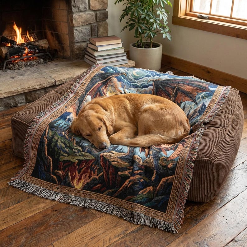Dark Fantasy Dragon Knight Woven Blanket: Medieval Castle Tapestry ...