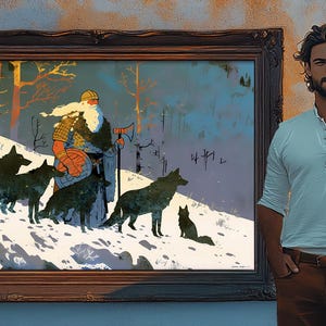 Viking Knight & Wolf Pack Panoramic Digital Art Download | Multiple ...