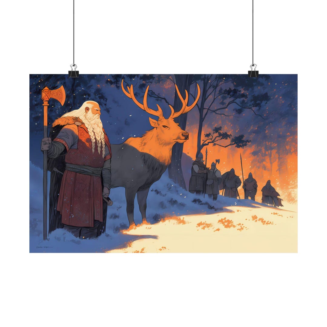 Mythic Viking and Stag Giclée Poster: High-definition Unframed Nordic ...