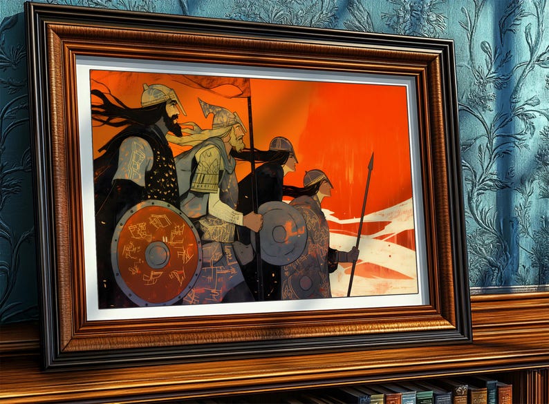 Frostfire Brotherhood: Abstract Viking Warrior Poster — Framed or ...