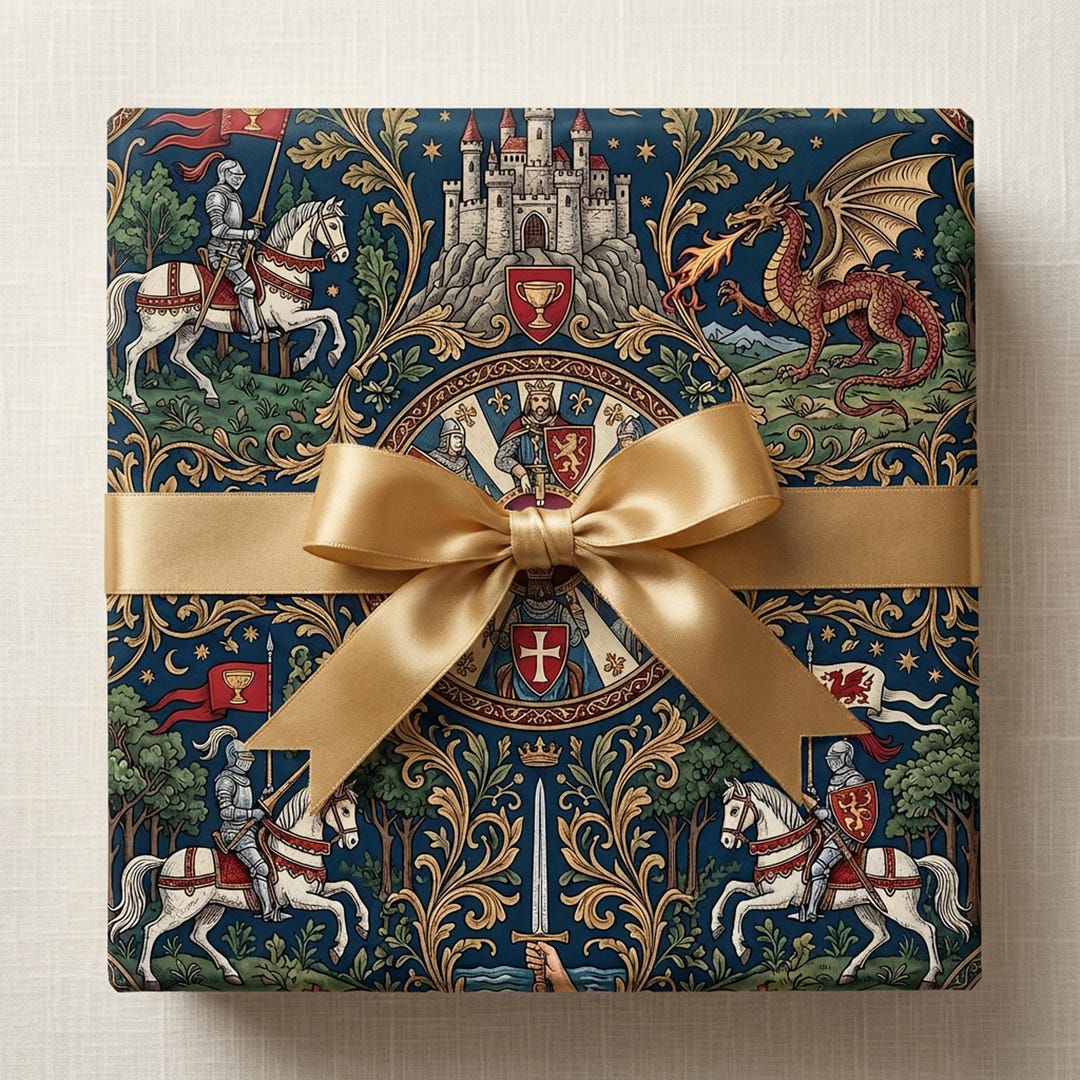 Camelot Wrapping Paper | Medieval Knights & Dragon Gift Wrap | Round ...