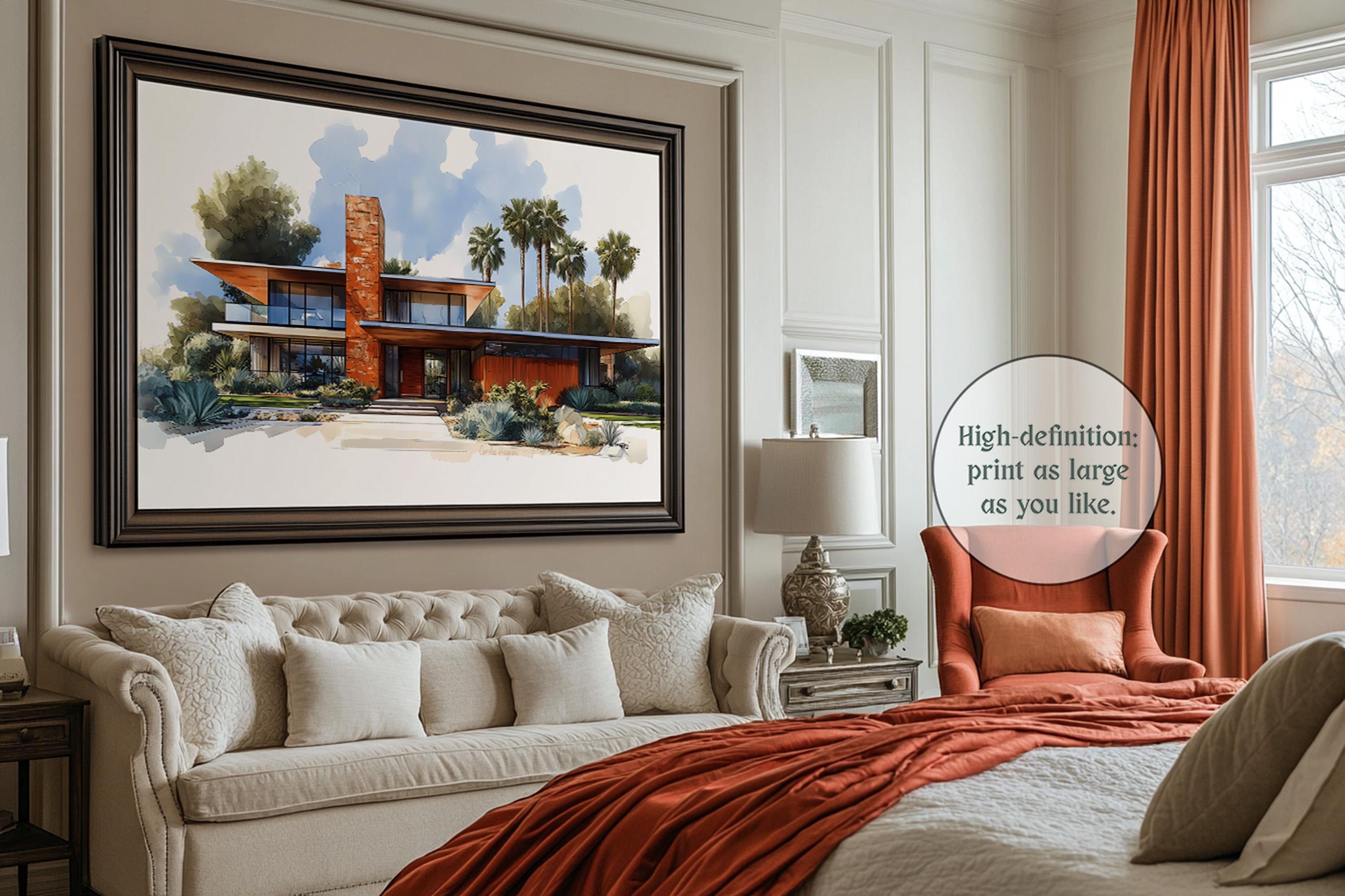 Modern Mid-century Architectural Watercolor Print Contemporary Home Art ...