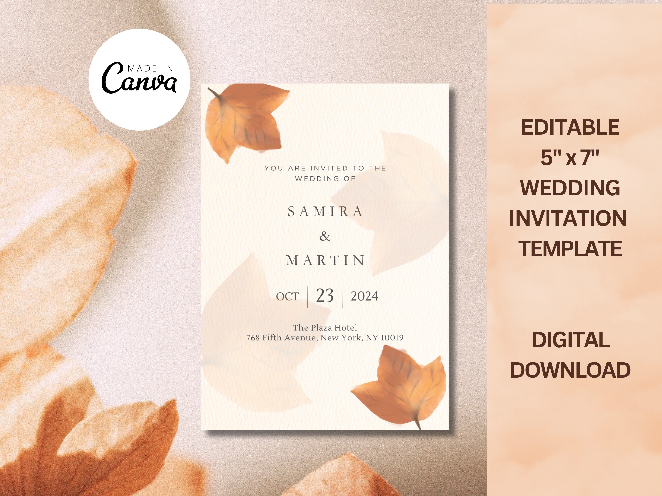 Rustic Autumn Fall Wedding Invitation, Maple Leaves Fall Wedding Invite ...