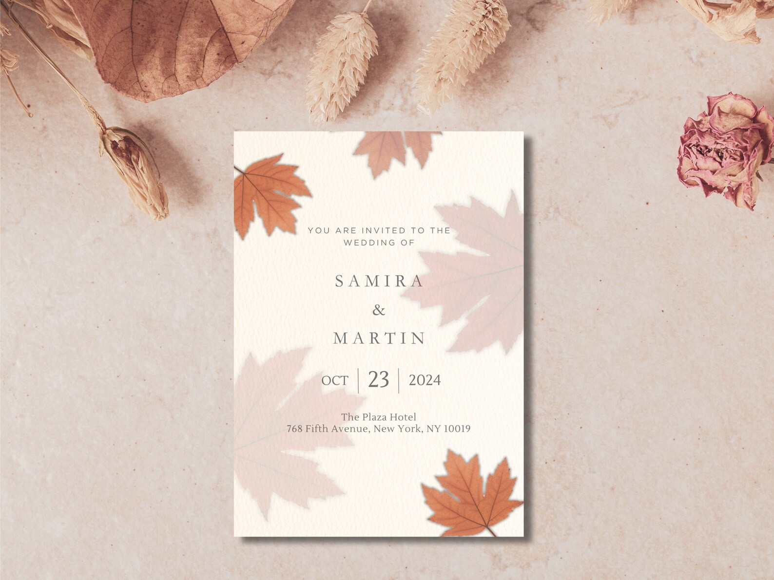 Rustic Autumn Fall Wedding Invitation, Maple Leaves Autumn Wedding ...