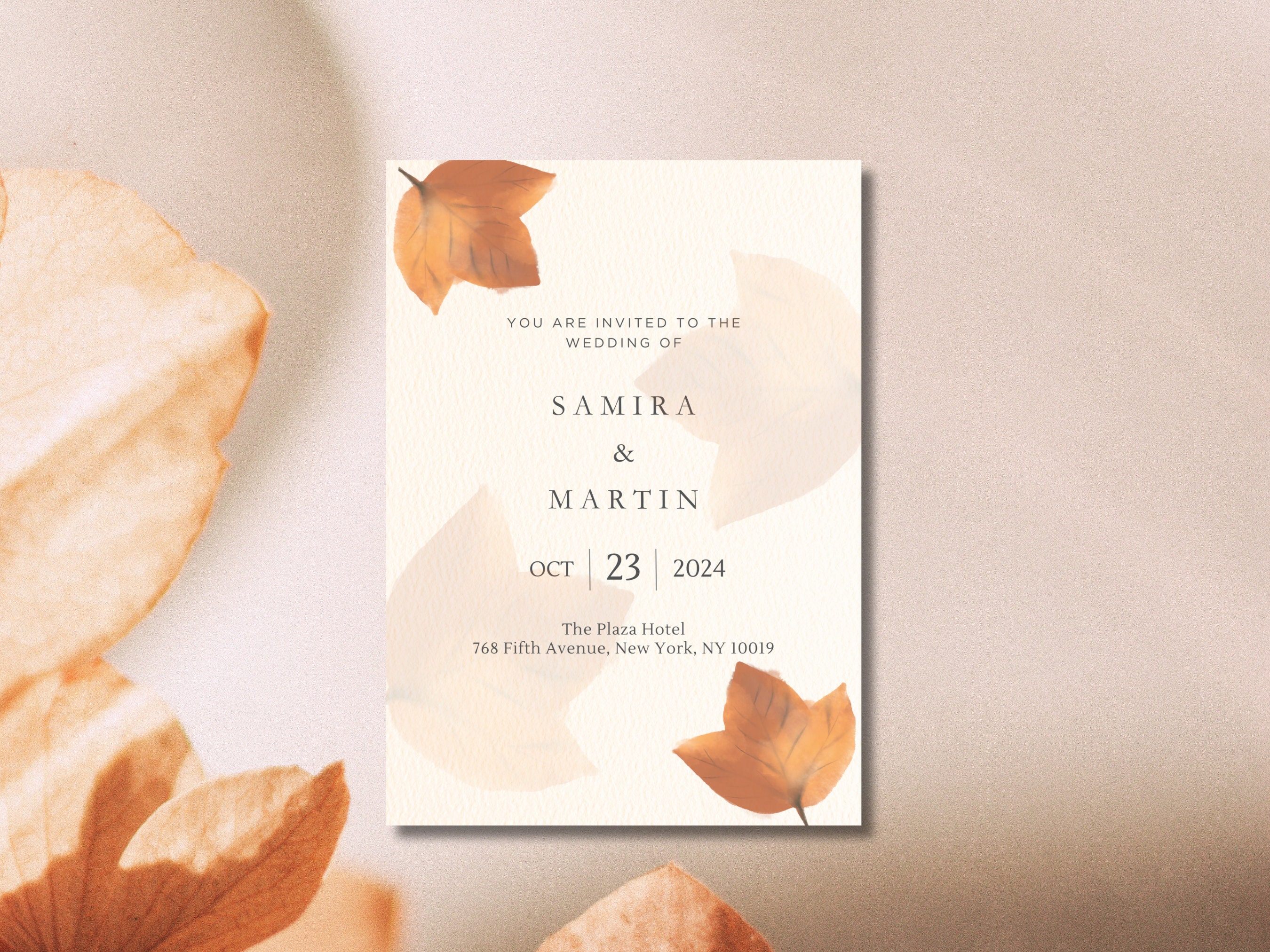Rustic Autumn Fall Wedding Invitation, Maple Leaves Fall Wedding Invite ...