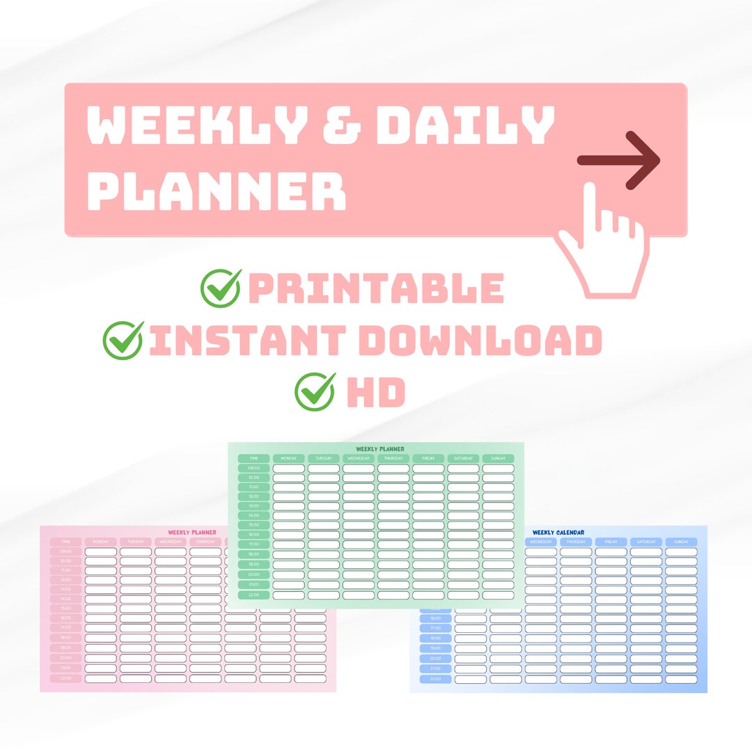 Green Printable Daily & Weekly Planner Template | Instant HD Digital ...