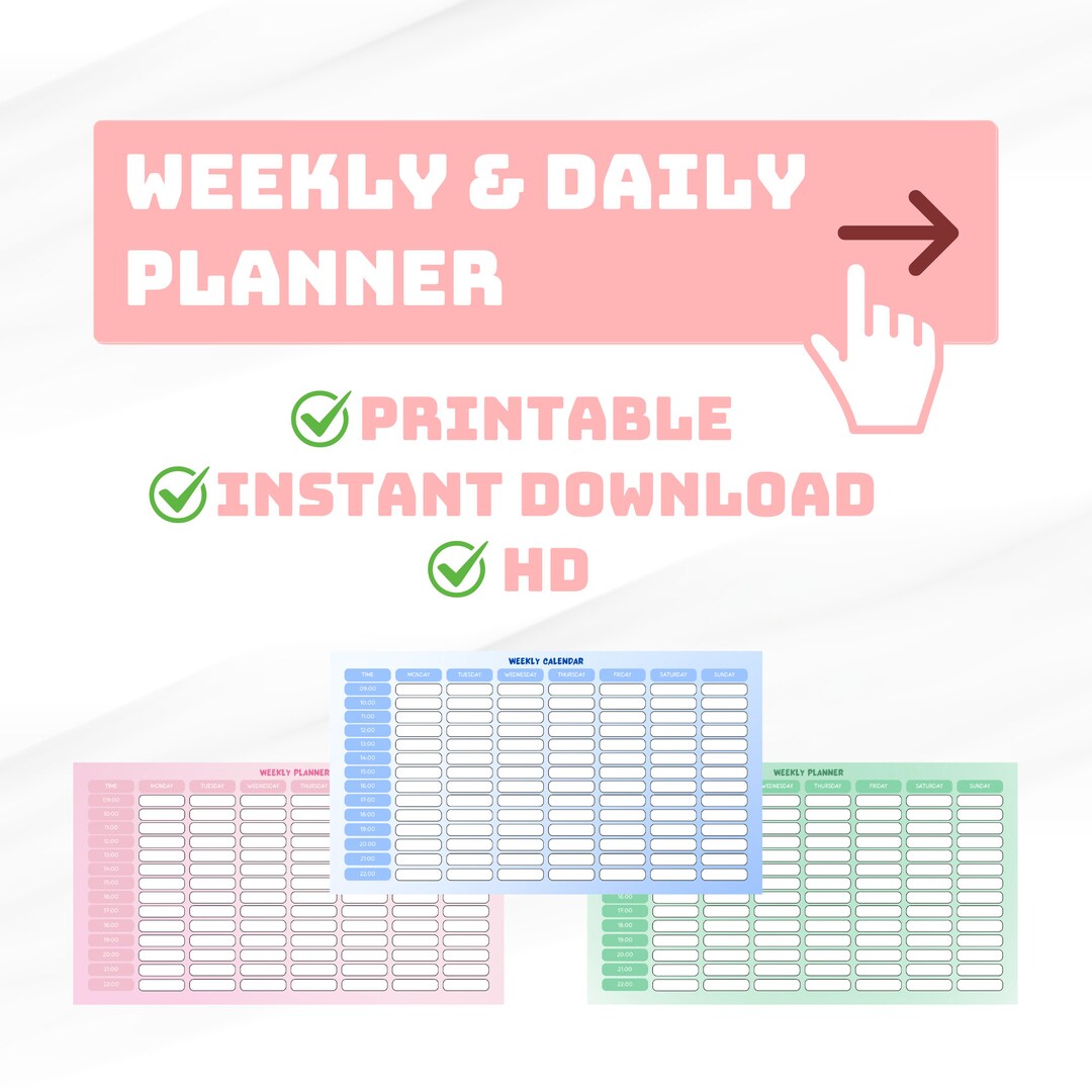 Blue Printable Daily & Weekly Planner Template | Instant HD Digital ...