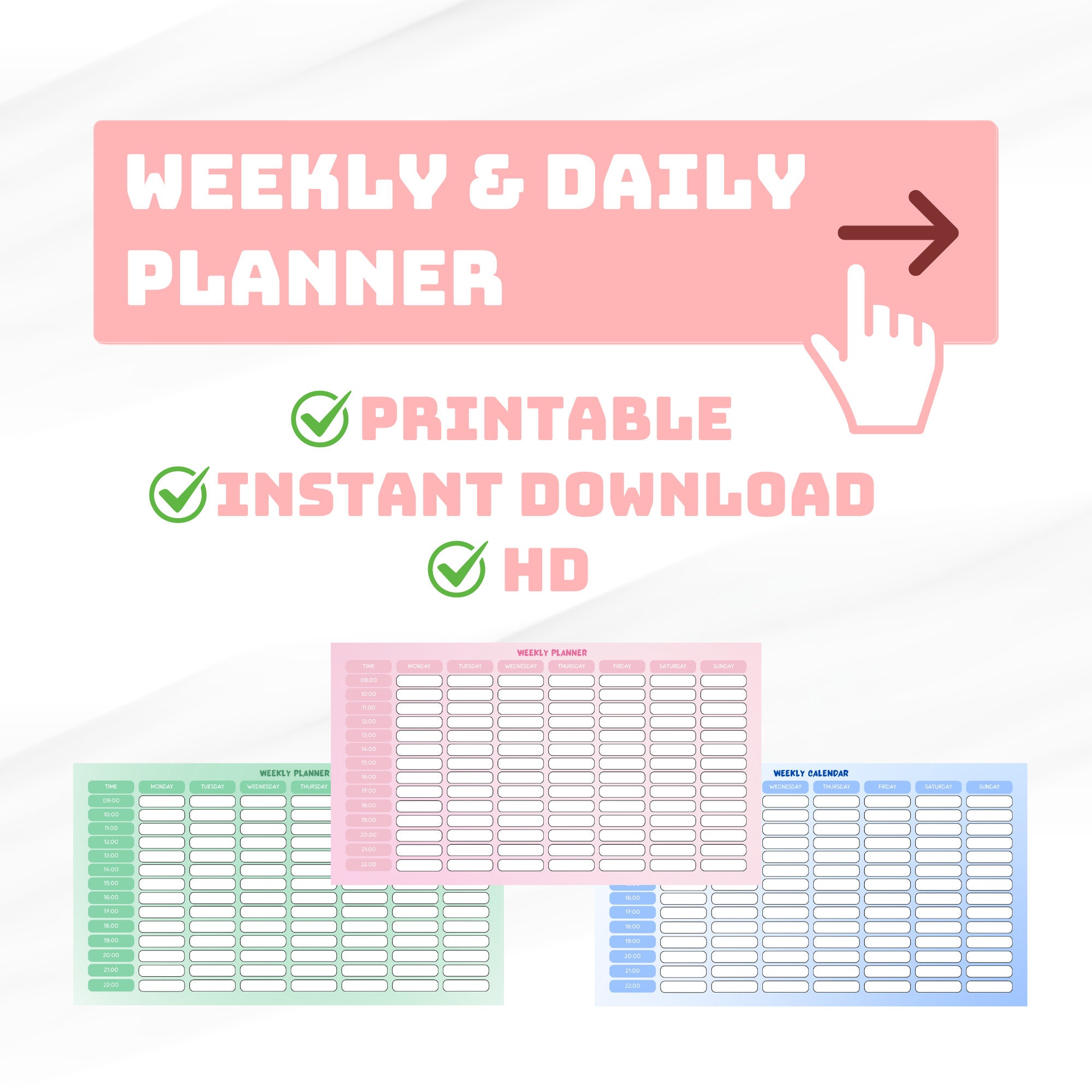 Pink Printable Daily & Weekly Planner Template | Instant HD Digital ...