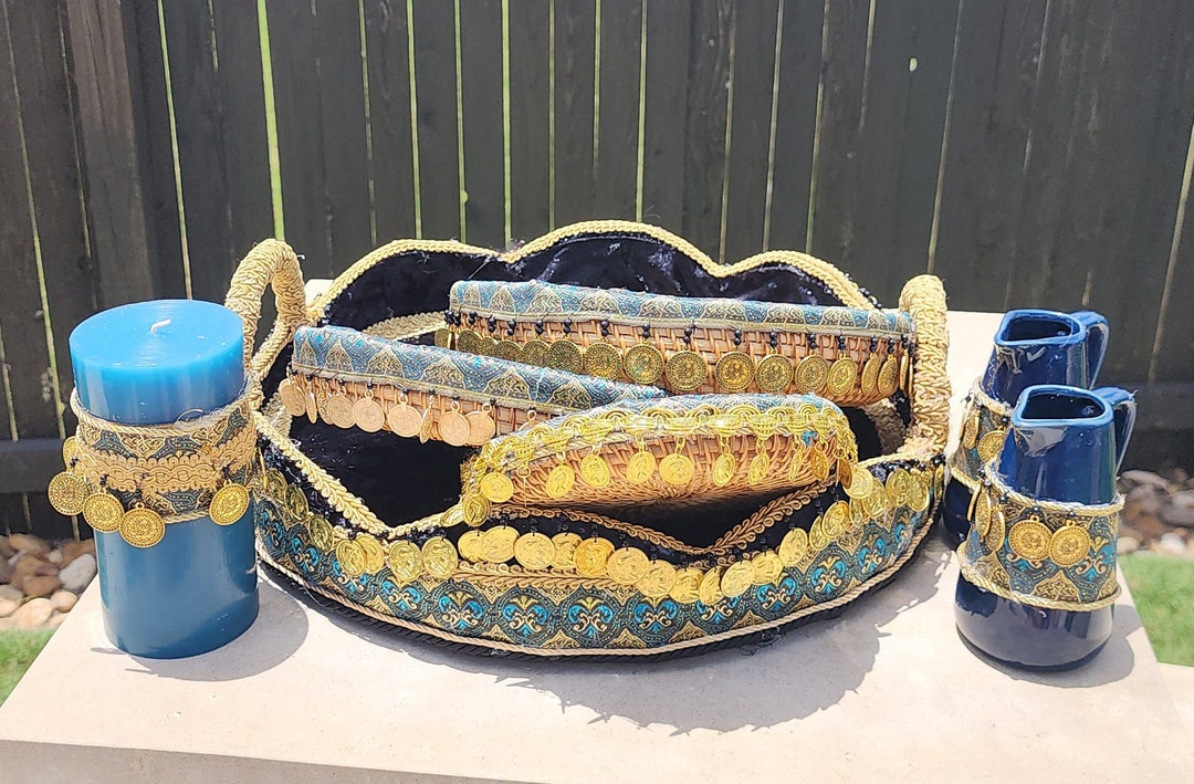 LUXE Collection Henna Tray Set of 3, Large Basket, Candle, Jarra, in ...