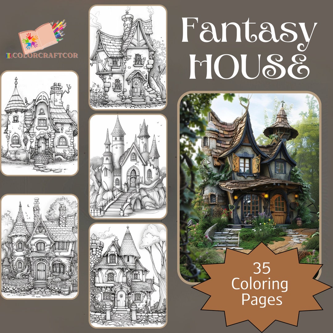 35 Printable Coloring Pages of Fantasy Houses, Coloring Pages for ...