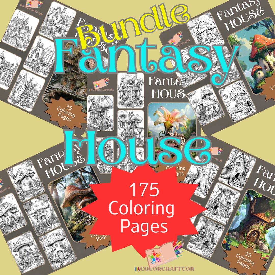 BUNDLE 175 Printable Fantasy House Coloring Pages, Adult Coloring Pages ...