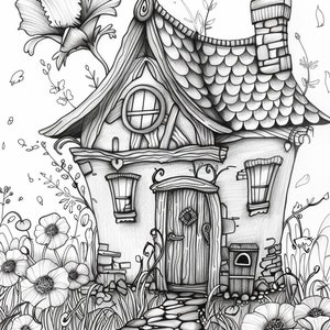 35 Printable Coloring Pages Fantasy Houses Flowers, Coloring Pages for ...