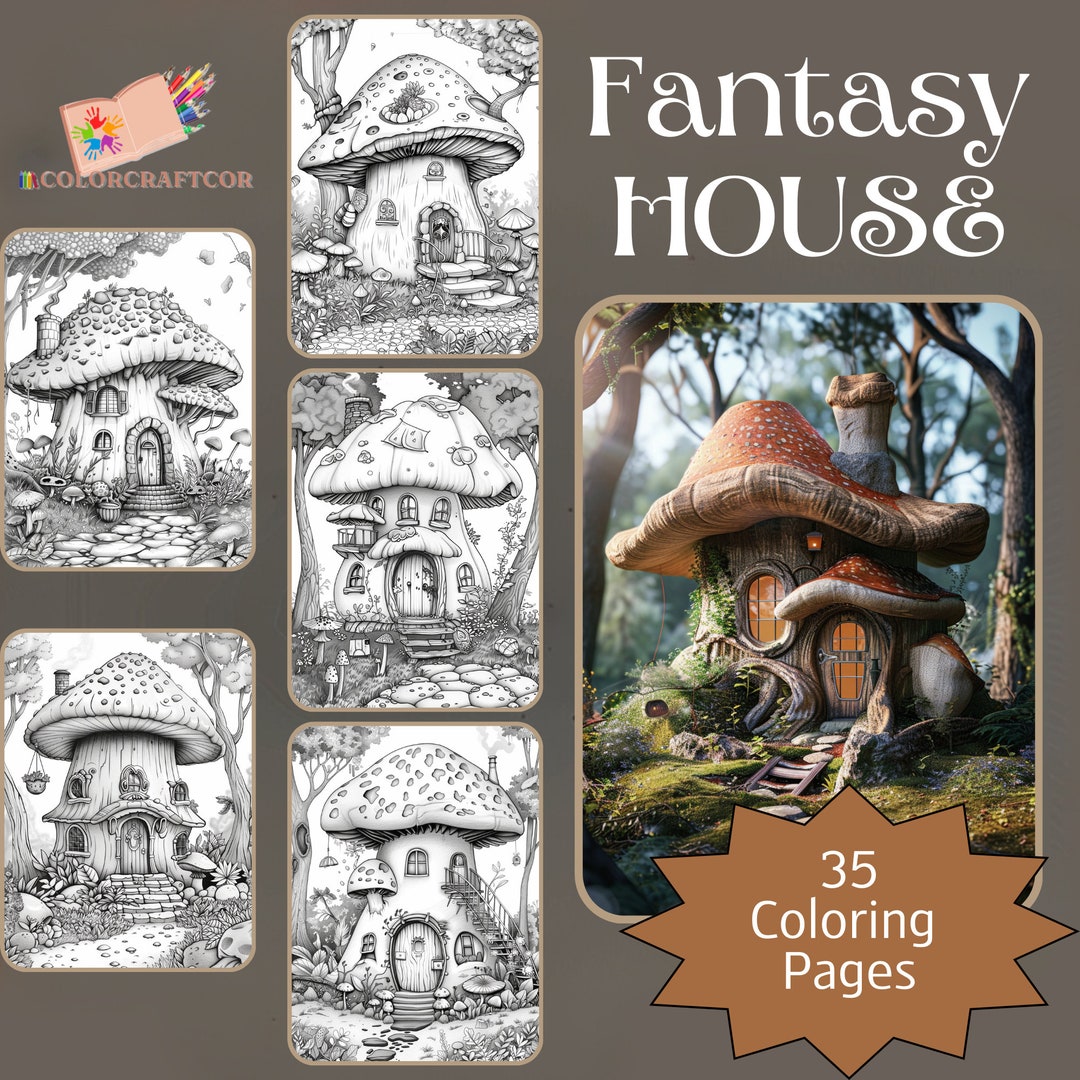 35 Printable Fantasy Mushroom House Coloring Pages, Coloring Pages for ...