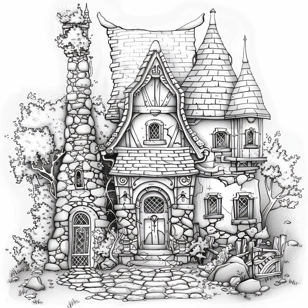 35 Printable Coloring Pages of Fantasy Houses, Coloring Pages for ...