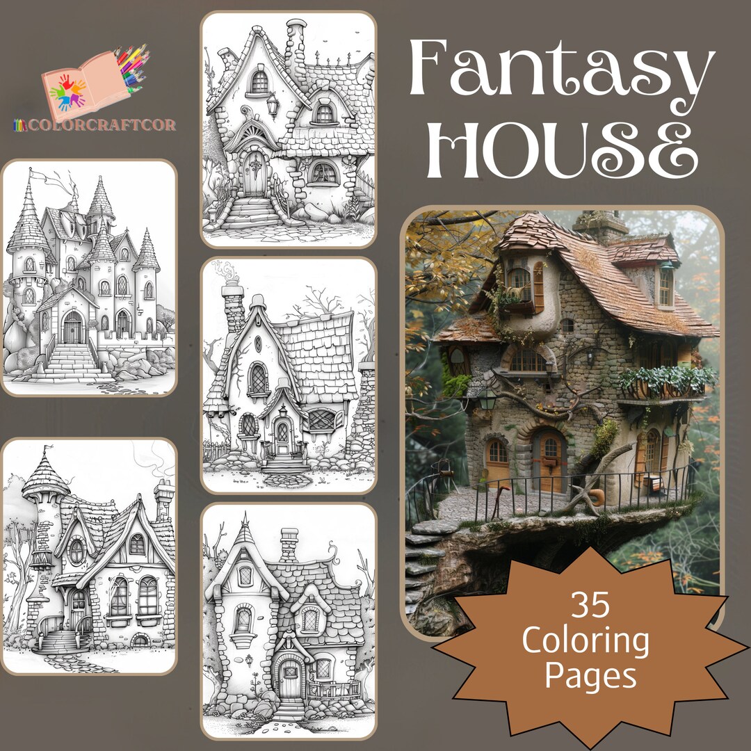 35 Printable Coloring Pages of Fantasy Houses, Coloring Pages for ...