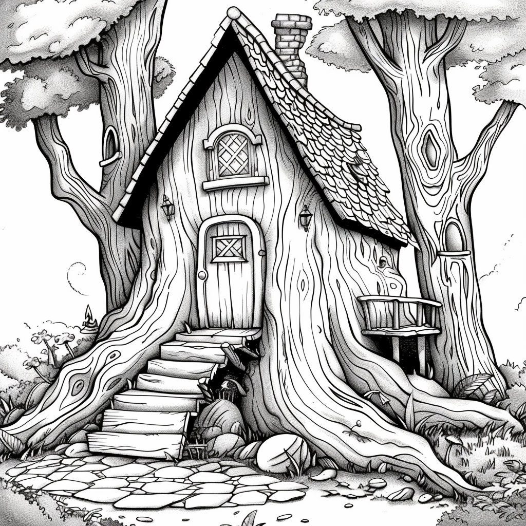35 Printable Coloring Pages Fantasy Houses Trees, Coloring Pages for ...