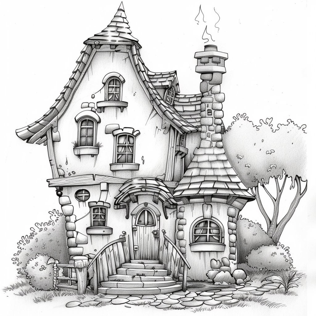 35 Printable Coloring Pages of Fantasy Houses, Coloring Pages for ...