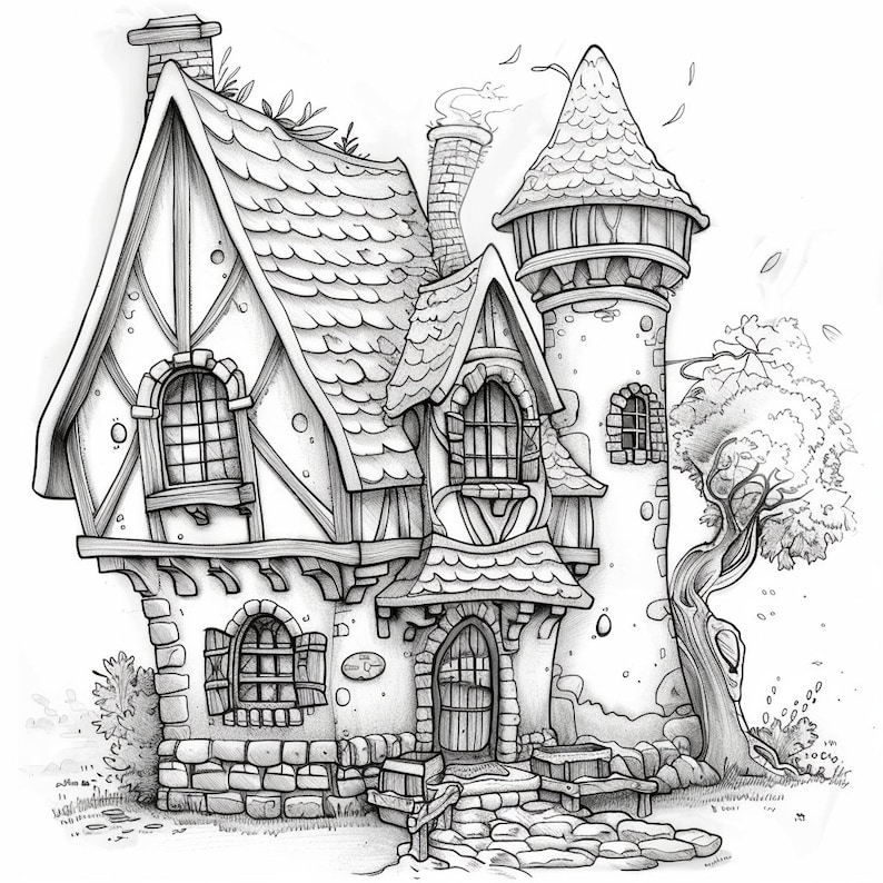 35 Printable Coloring Pages of Fantasy Houses, Coloring Pages for ...