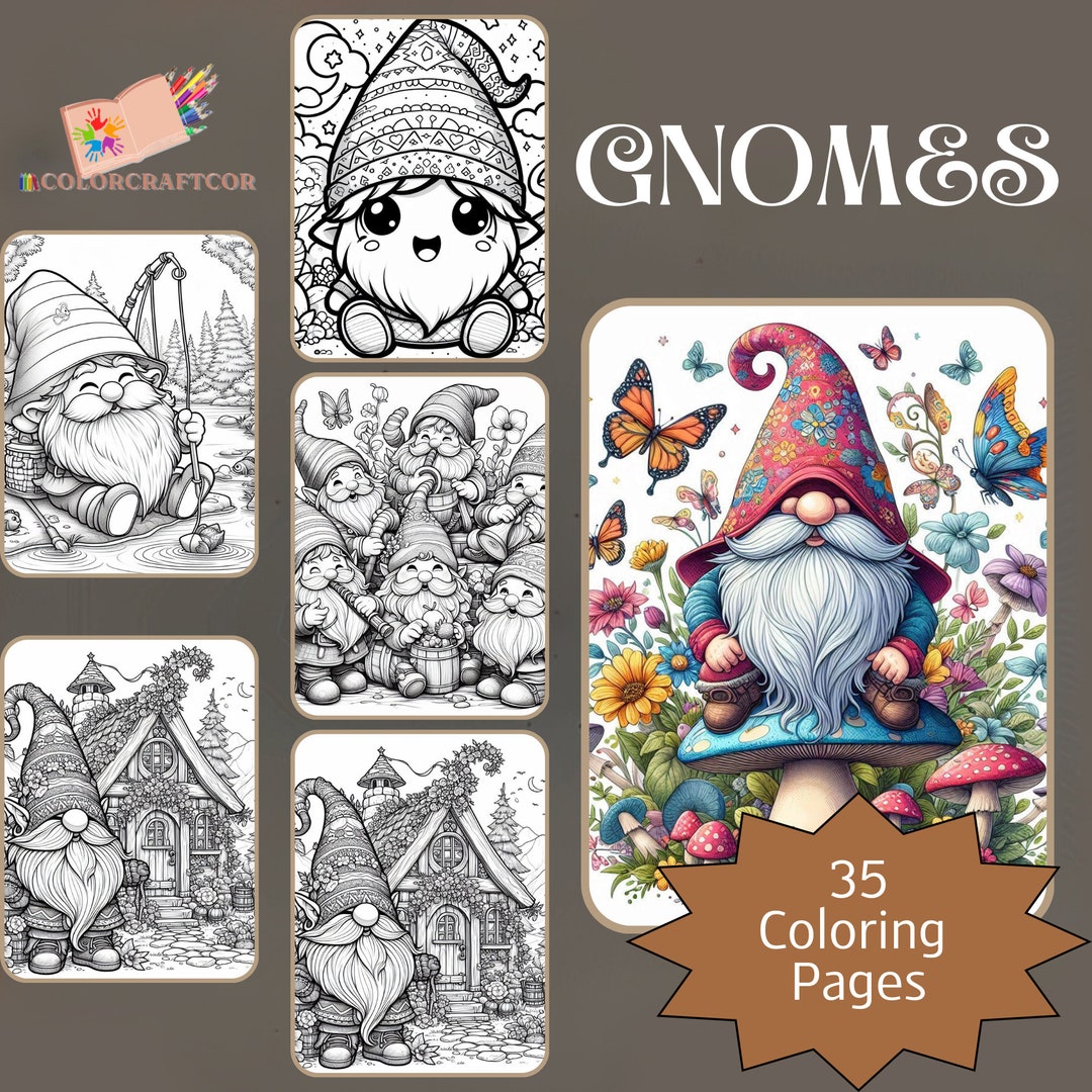 35 Fantasy Woodland Gnome Coloring Pages, Coloring Pages for Adults ...