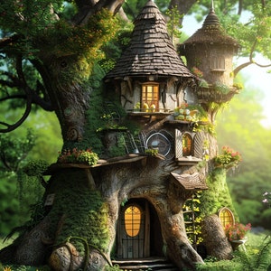 35 Printable Coloring Pages Fantasy Houses Trees, Coloring Pages for ...