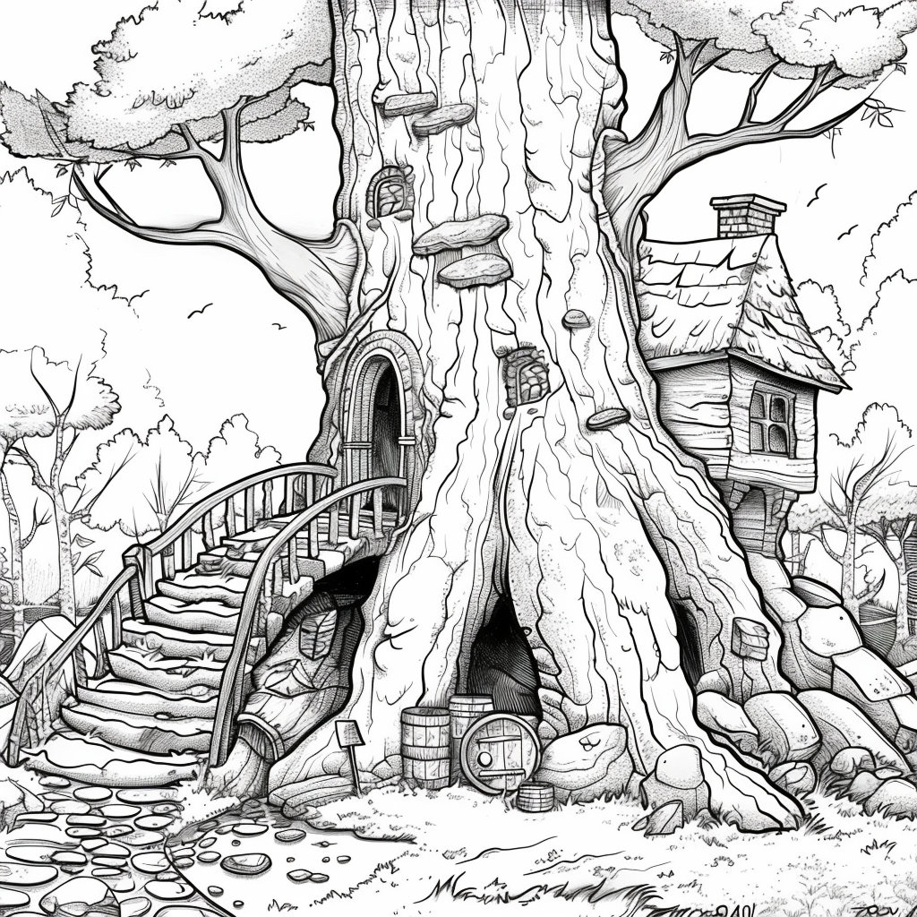 35 Printable Coloring Pages Fantasy Houses Trees, Coloring Pages for ...
