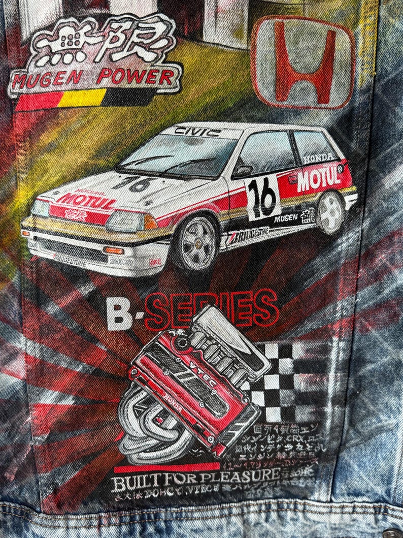 Hand-painted Denim Jacket – Honda Racing Theme Civic Mugen Vtec Kandjo ...