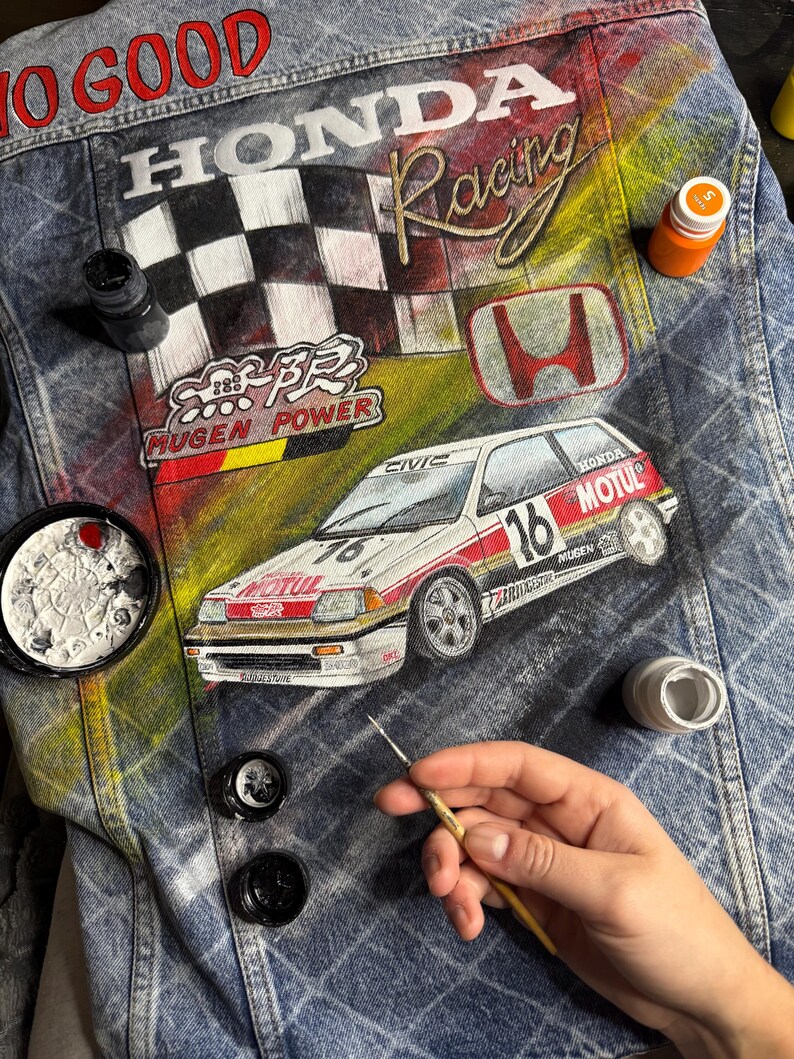 Hand-painted Denim Jacket – Honda Racing Theme Civic Mugen Vtec Kandjo ...