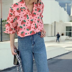 Printed Short Sleeve Tops | Cute Button-up Shirt | Fashionable ...