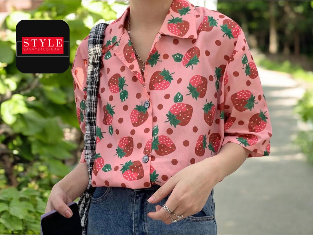 Printed Short Sleeve Tops | Cute Button-up Shirt | Fashionable ...