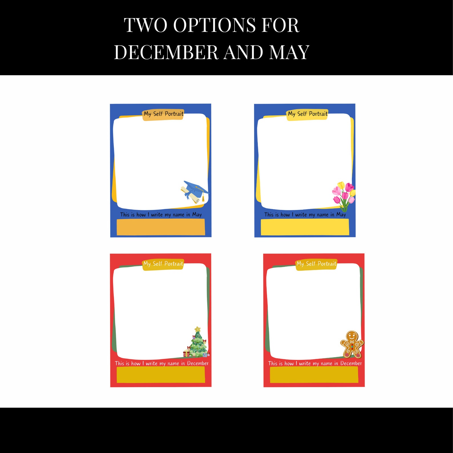 Monthly Self Portrait Student Portfolio Name School Memory Book Memory ...