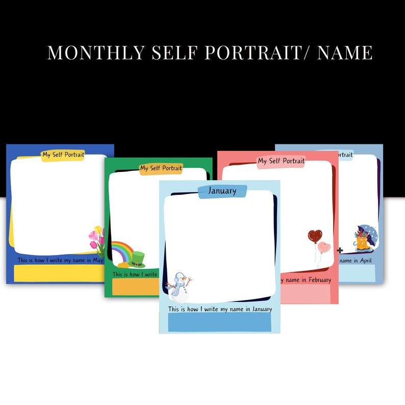 Monthly Self Portrait Student Portfolio Name School Memory Book Memory ...